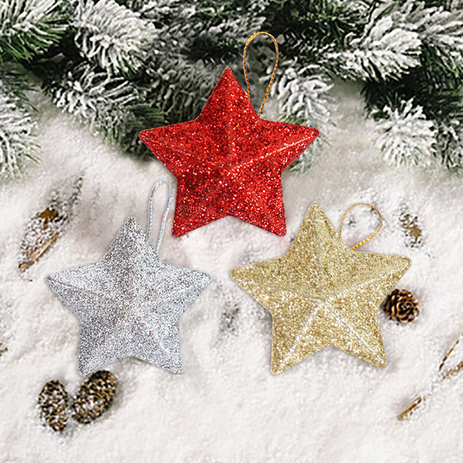 dianhelloya 6Pcs Sparkling 3D Star Shape Christmas Pendant with Lanyard ...