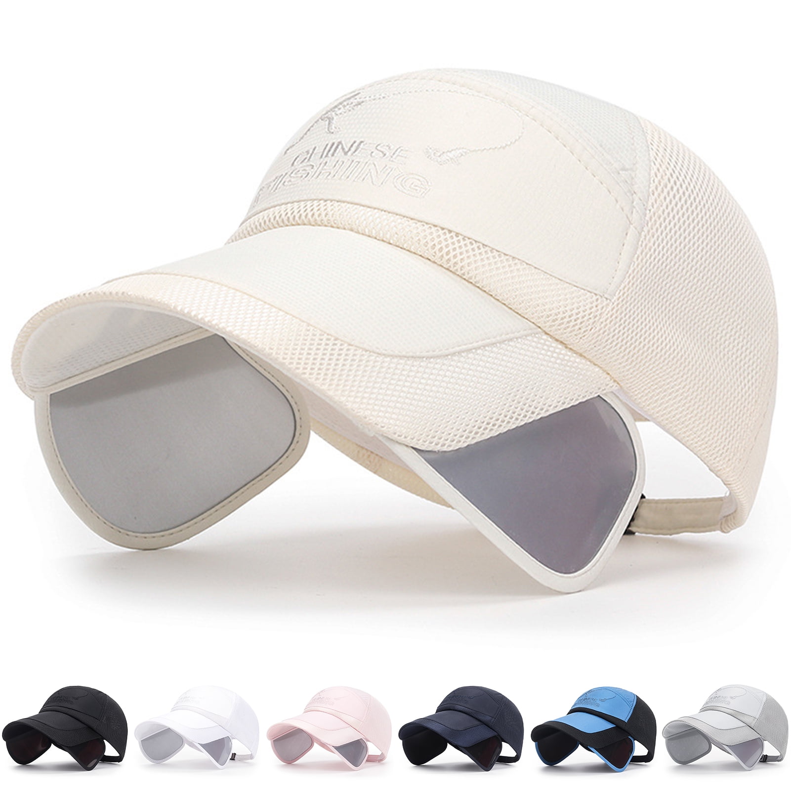 dianhelloya Baseball Hat Breathable Adjustable Extended Brim Anti-UV ...