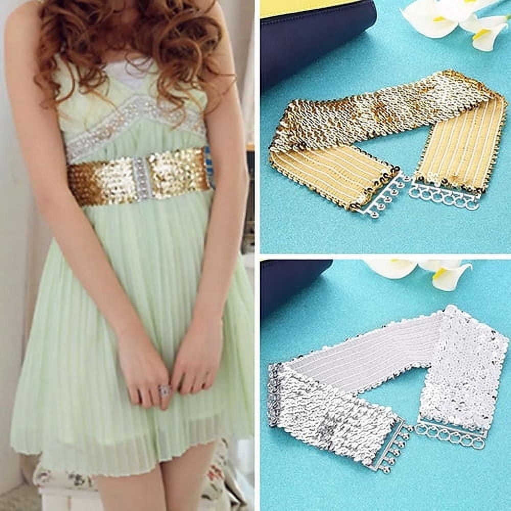 dianhelloya Belts for Women's Cool Punk Sparkling Sequins Elastic ...