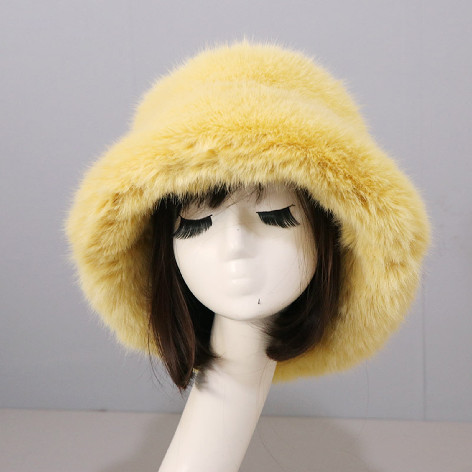 dianhelloya Bucket Hat Oversized Fluffy Wide Brim Soft Thickened Ear ...