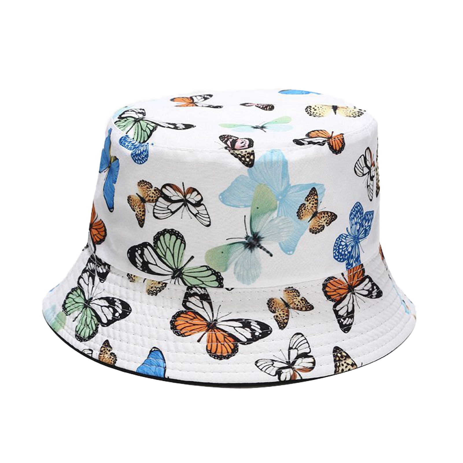dianhelloya Butterfly Print Fisherman Hat Summer Cotton Double-sided ...