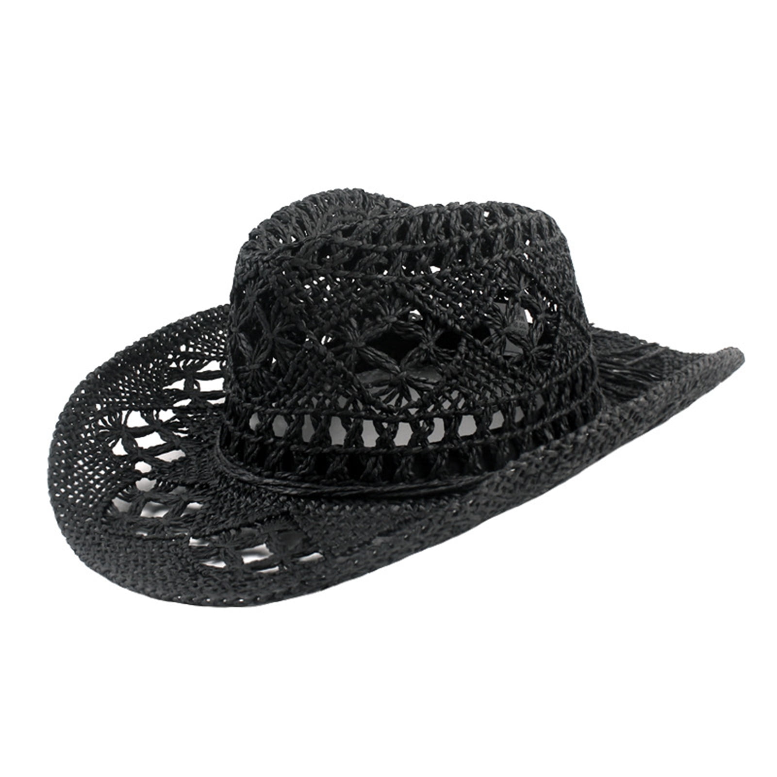 dianhelloya Cowboy Hat Classic Vintage Hollow Out Unisex Curled Edge ...