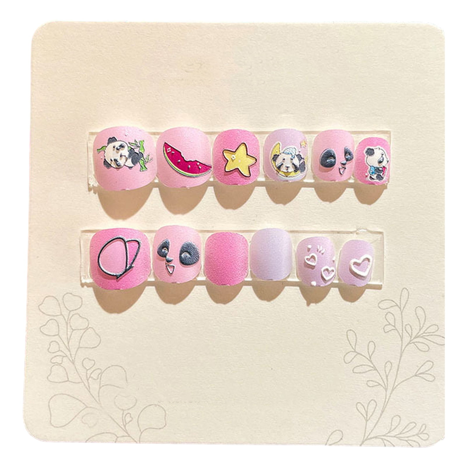 dianhelloya Cute Fake Nails Kids Fake Nails 12pcs Kids Cartoon False ...
