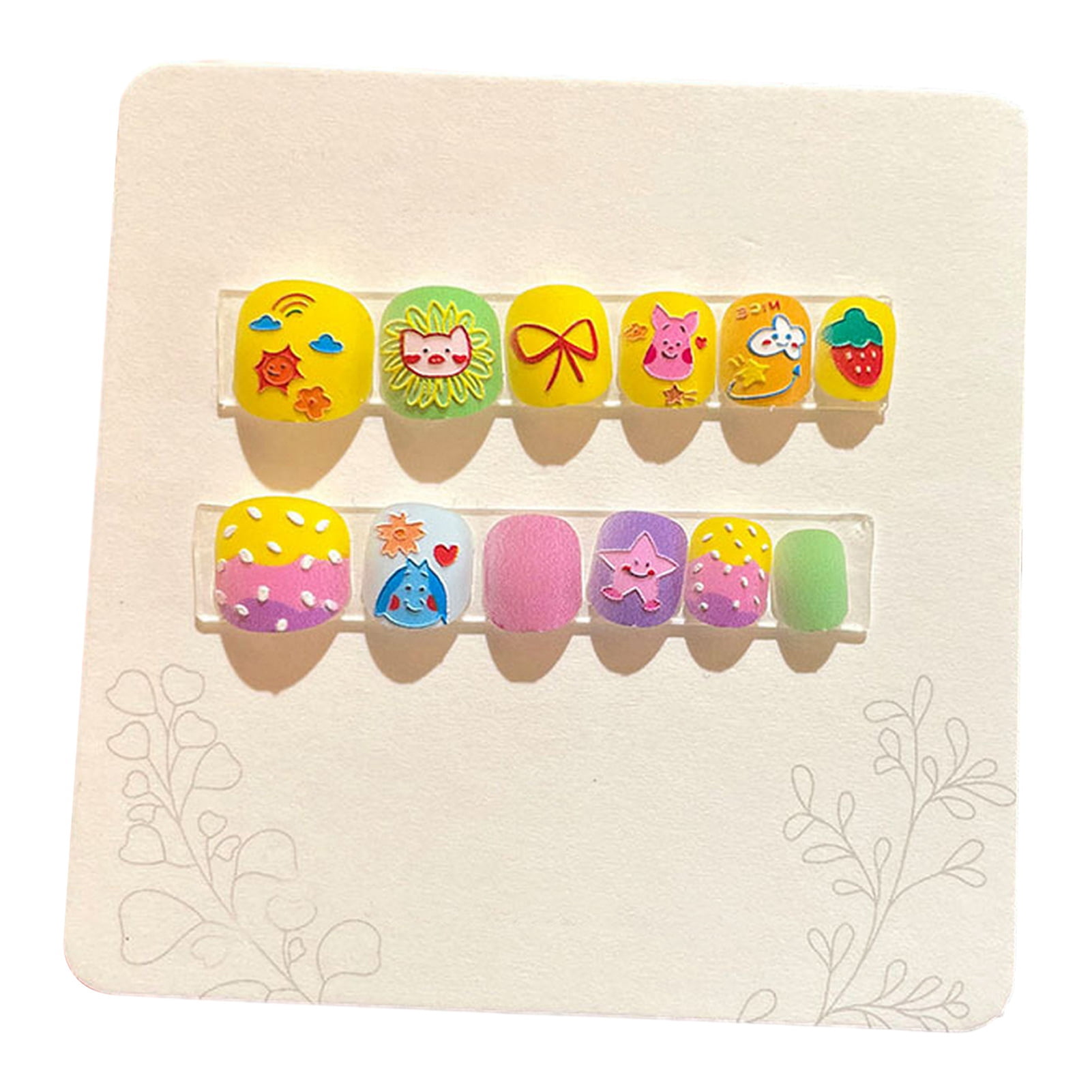 dianhelloya Cute Fake Nails Kids Fake Nails 12pcs Kids Cartoon False ...