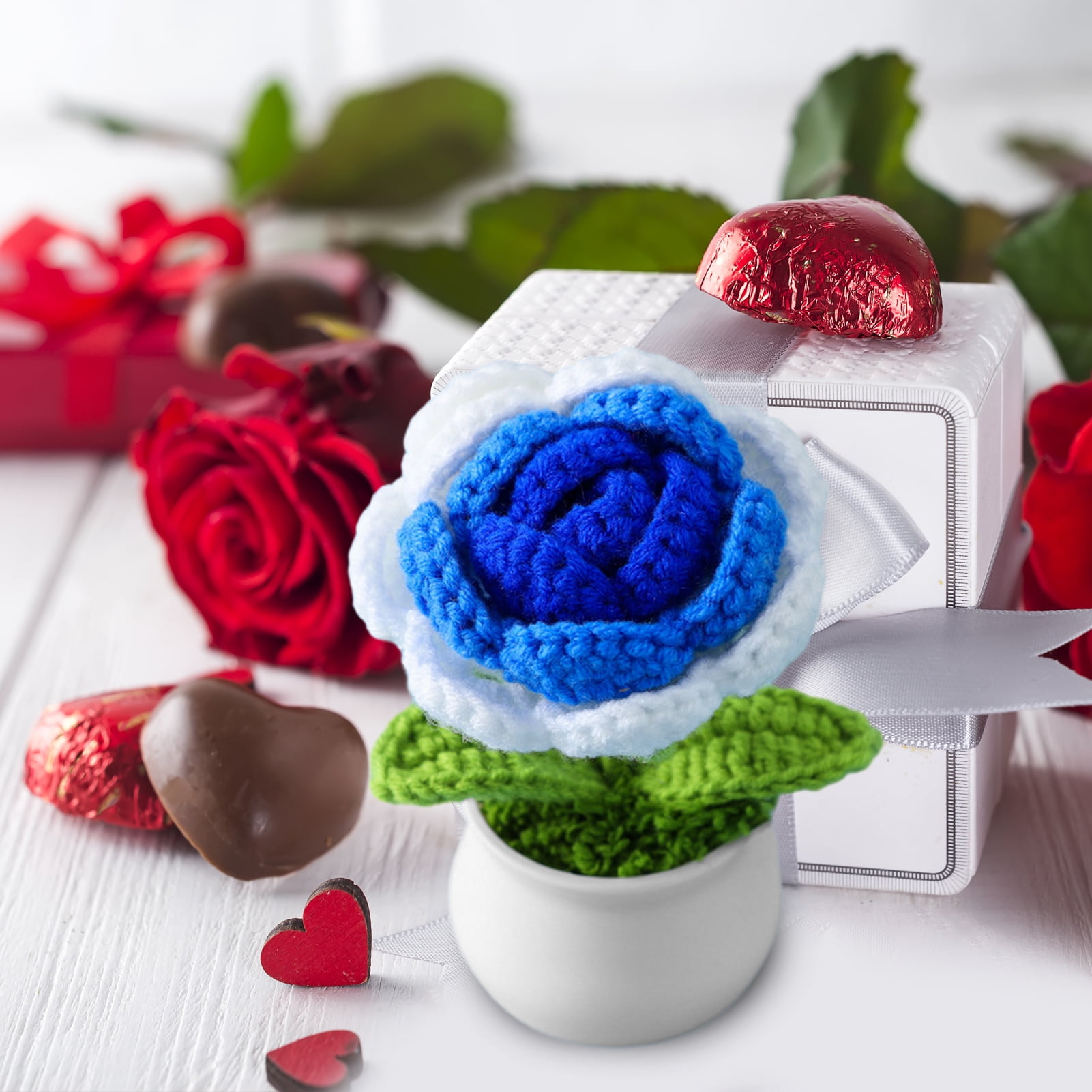 dianhelloya Cute Style DIY Handwoven Simulation Pot Knitting Rose ...