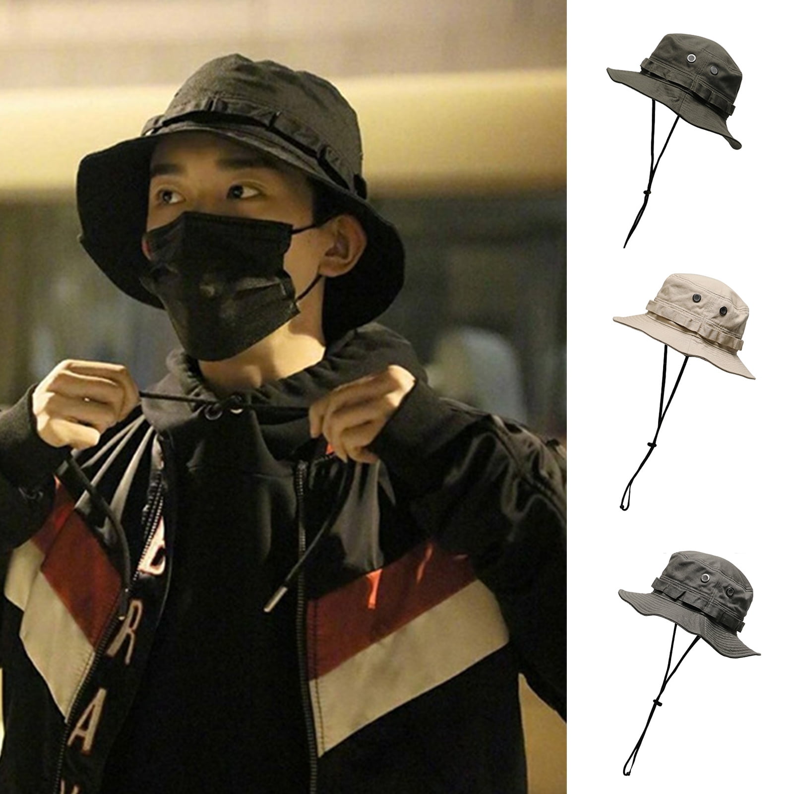 dianhelloya Drawstring Hat Foldable Wide Brim Sun Protection Cotton ...