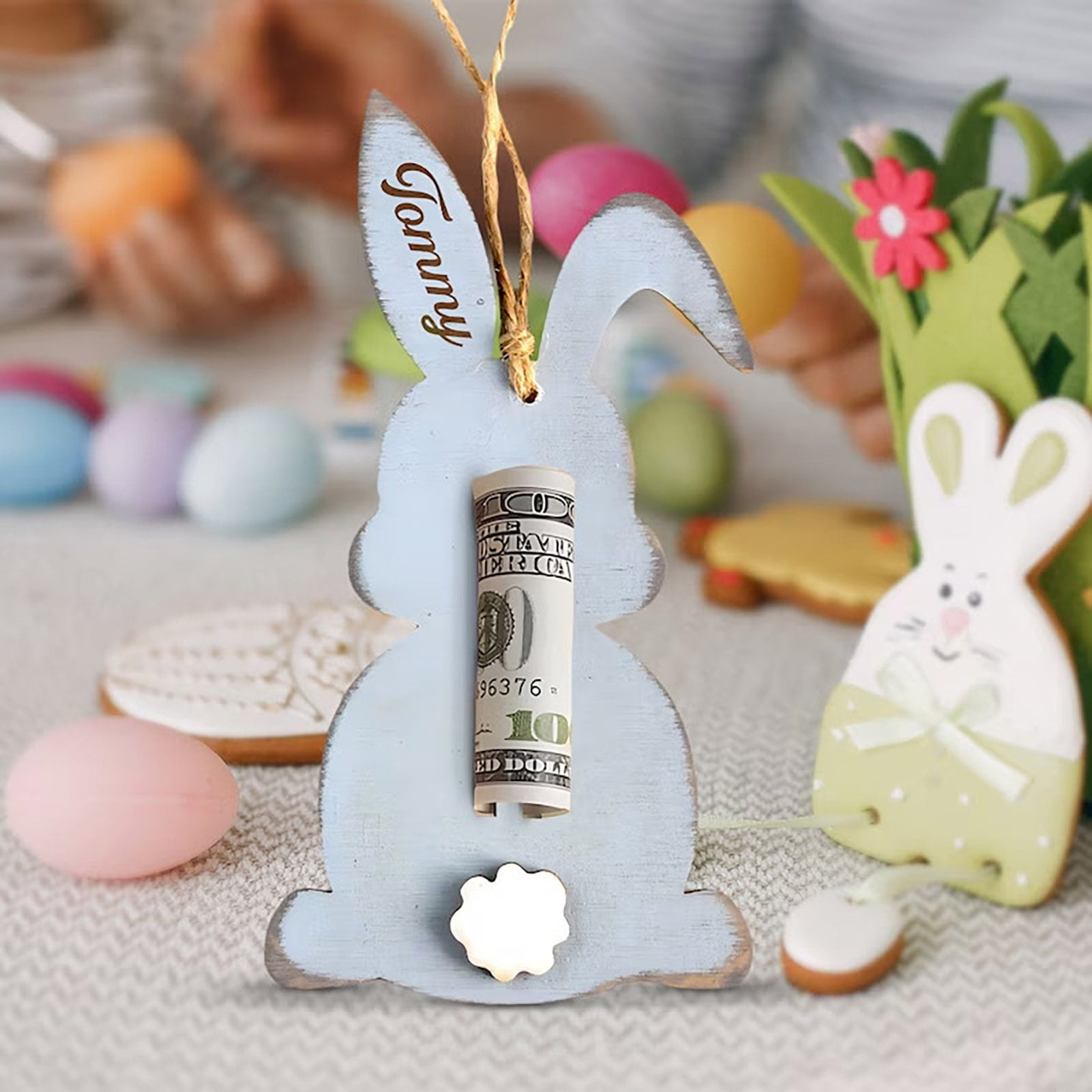 dianhelloya Easter Bunny Money Holder - Wooden Reusable Cash Gift Card ...
