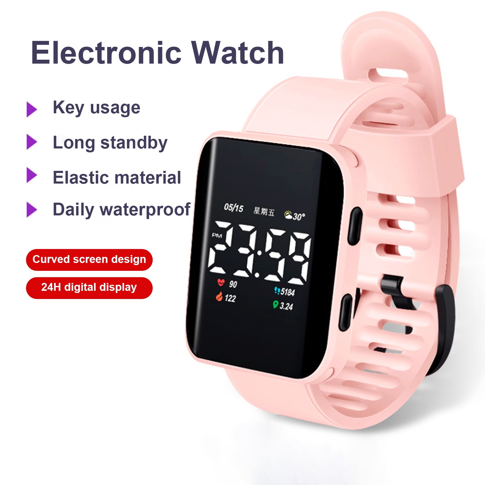 dianhelloya Electronic Watch LED Luminous Life Waterproof Square Dial ...