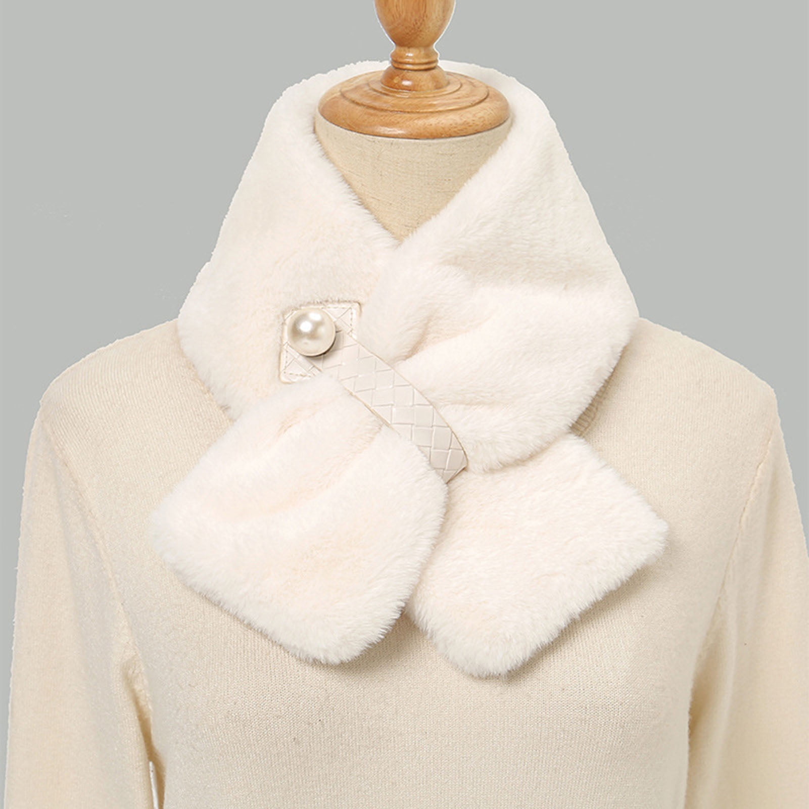 dianhelloya Faux Pearl Buckle Wide Thermal Scarf Female Autumn Winter ...