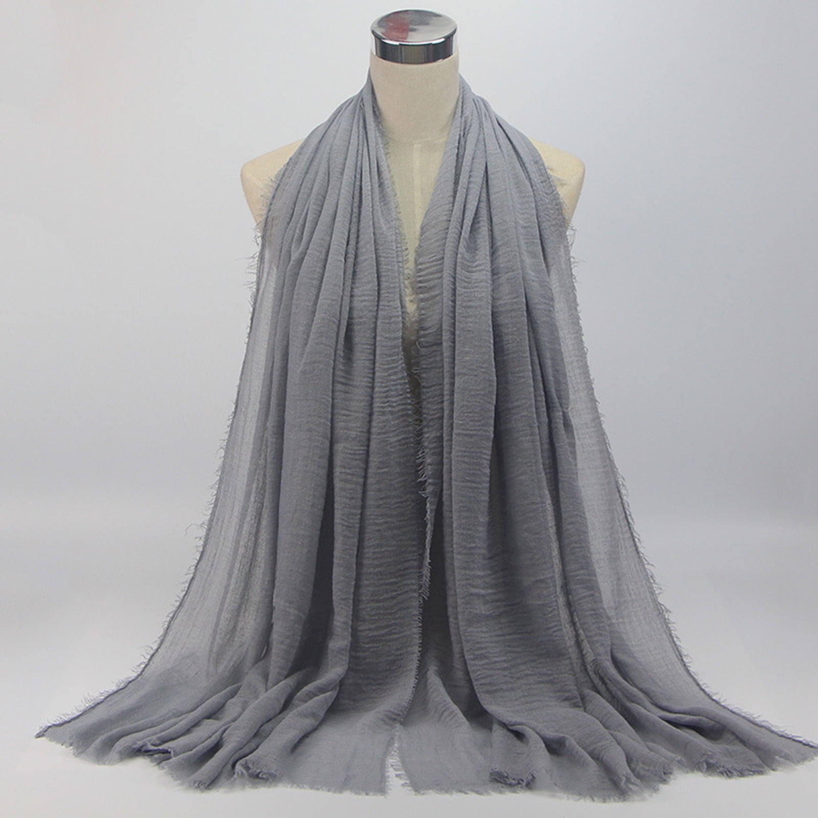 dianhelloya Female Scarf Fringes Pleats Solid Color Good Touch Shawl ...