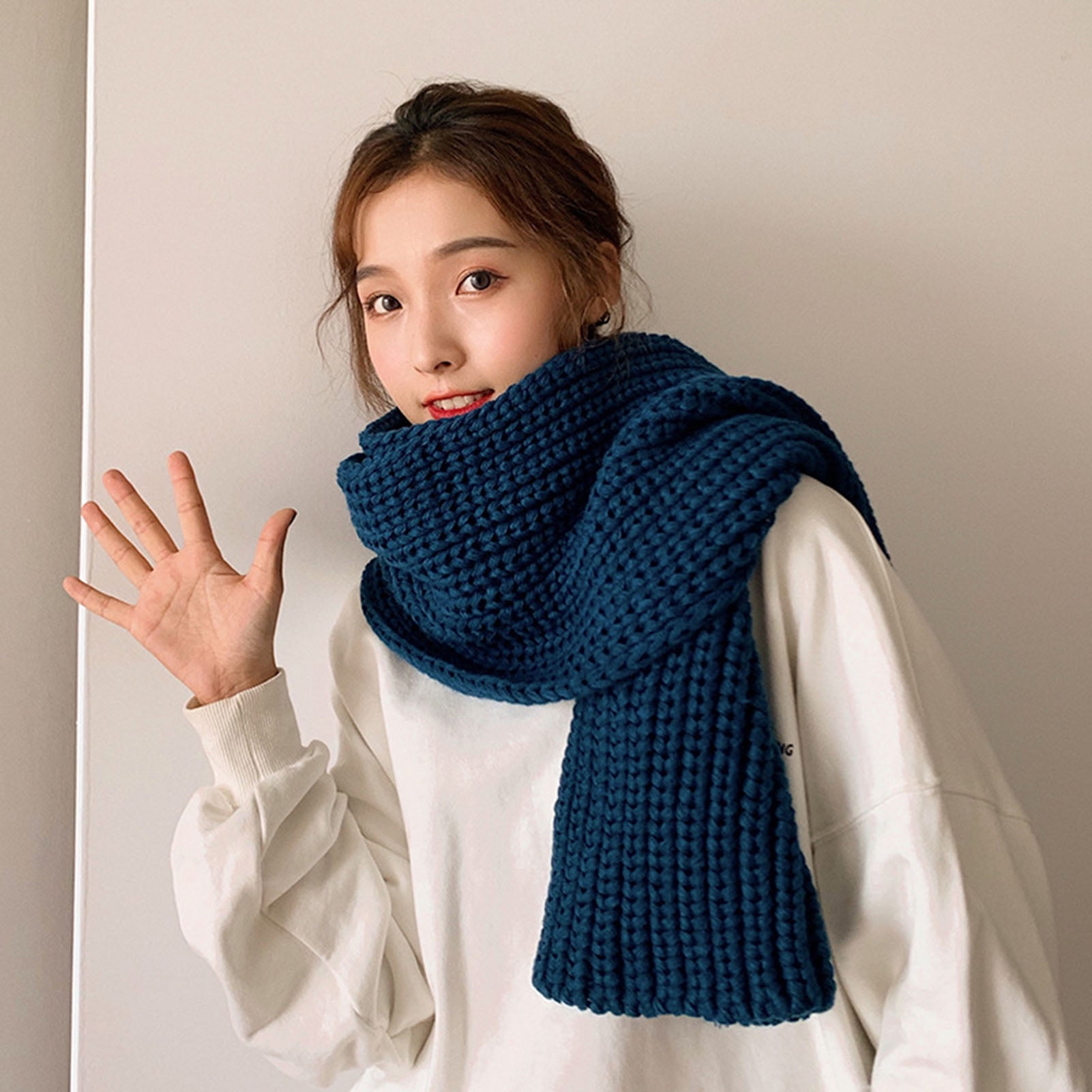 dianhelloya Female Scarf Knitted Solid Color Plain Thickened Soft Keep ...