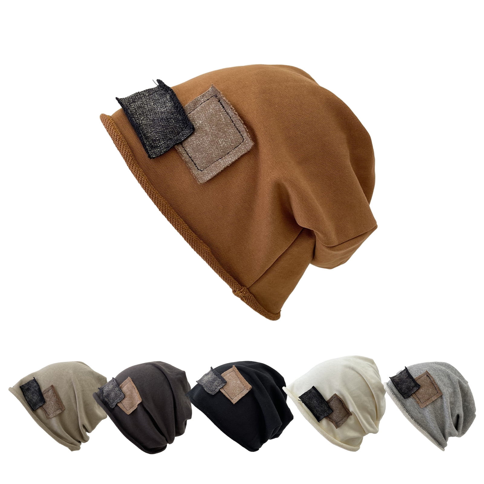 dianhelloya Men Fall Winter Hat Knitted Color Matching Patch Decor High ...