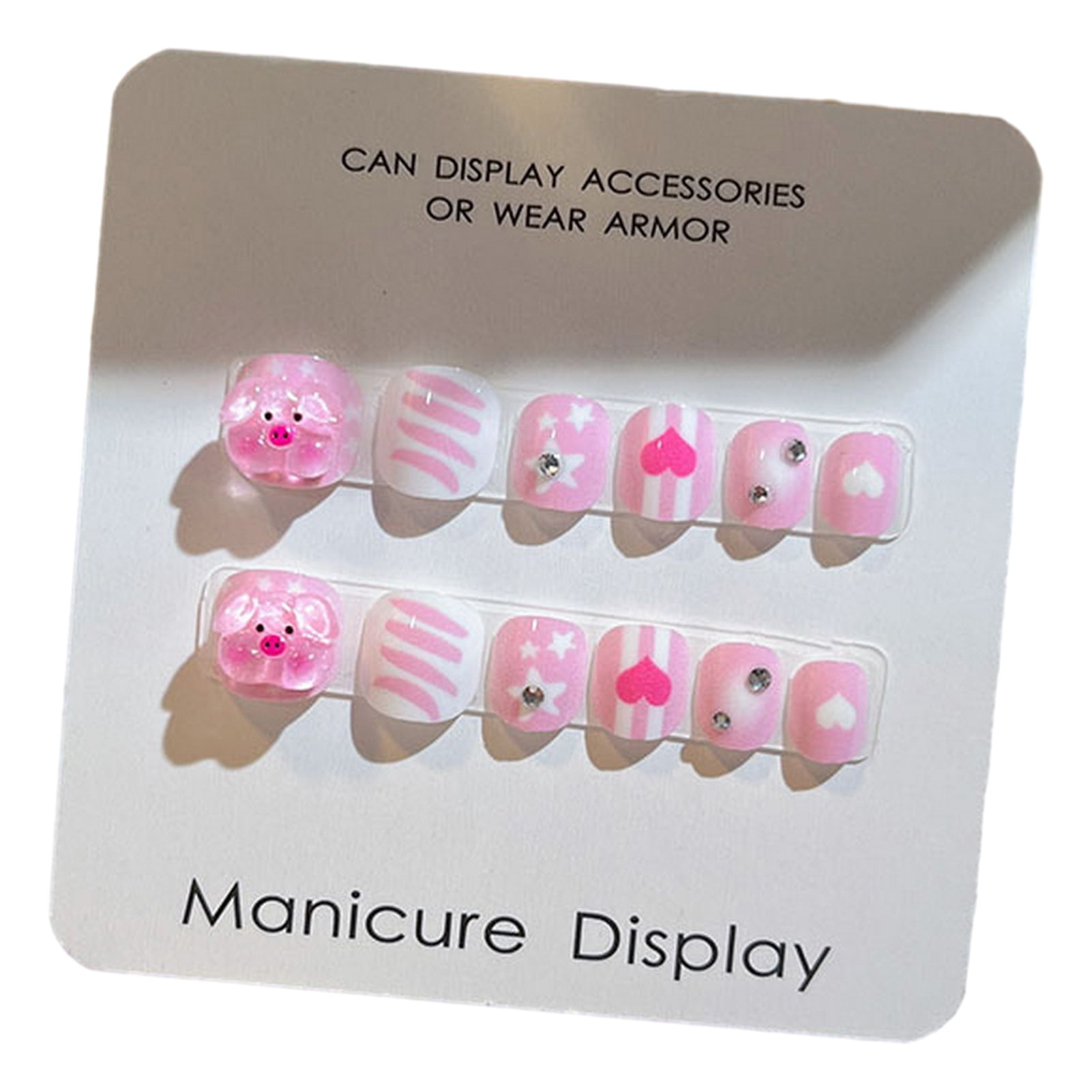 dianhelloya Rhinestones Fake Nails Kids Fake Nails 12pcs Kids Cartoon ...