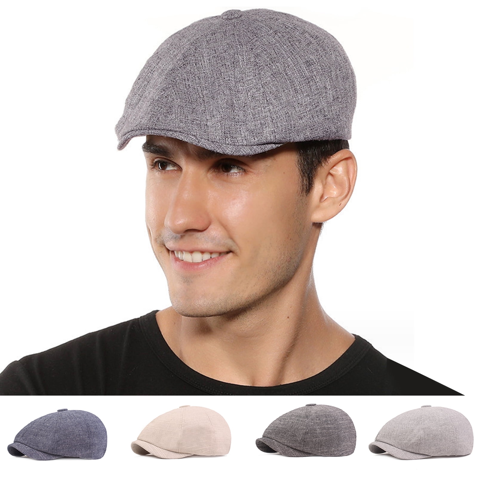 dianhelloya Unisex Vintage Beret Hat Solid Color Short Peaked Soft Lightweight Newsboy Hat ...