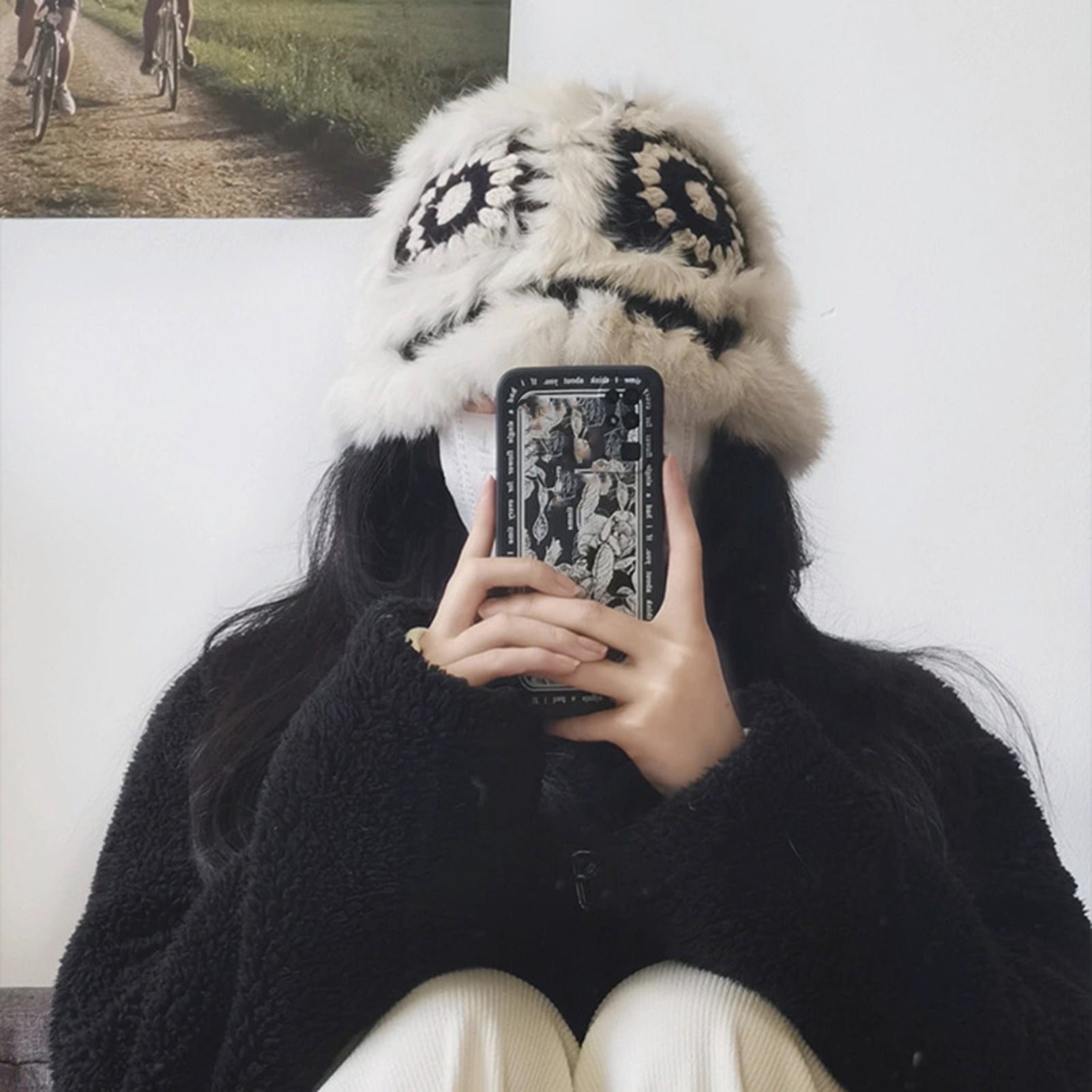 dianhelloya Warm hat LadyAutumn Winter Cute Handmade Knitting Plush Hat ...
