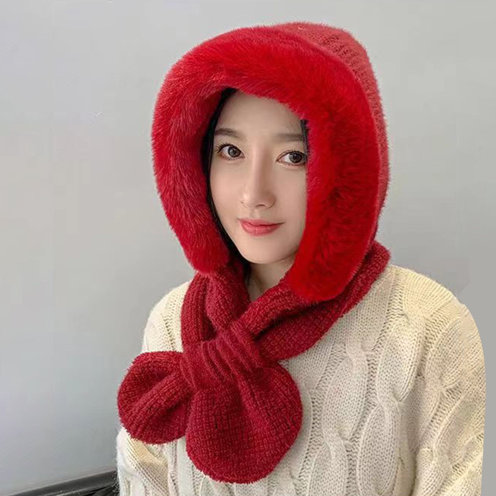 dianhelloya Warm hat LadyHat 2 in 1 Stretchy Fuzzy Soft Comfortable ...