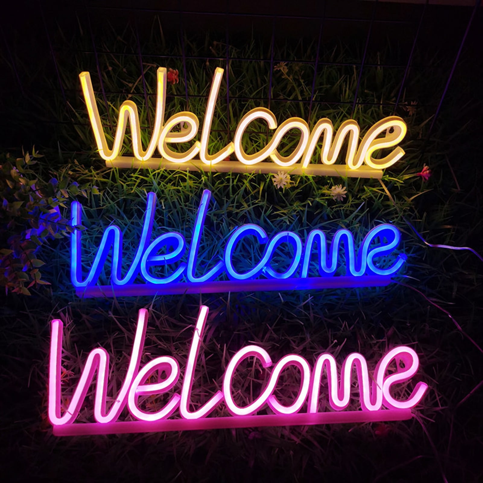 dianhelloya Welcome Neon Sign LED Lamp Battery Powered Creative Shape ...