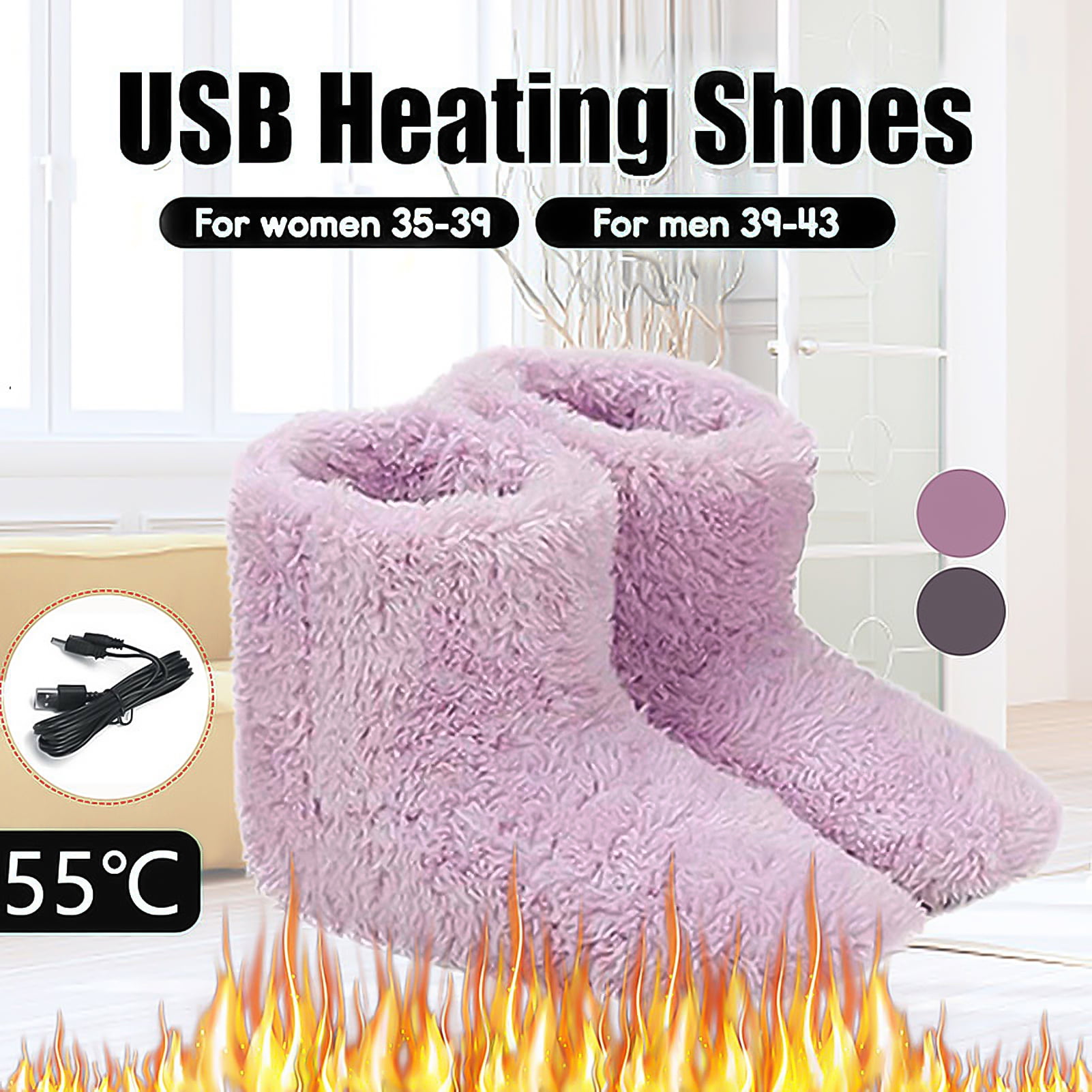 dianhelloya Winter USB Heated Boots Plush Legs Warmer Washable Indoor ...