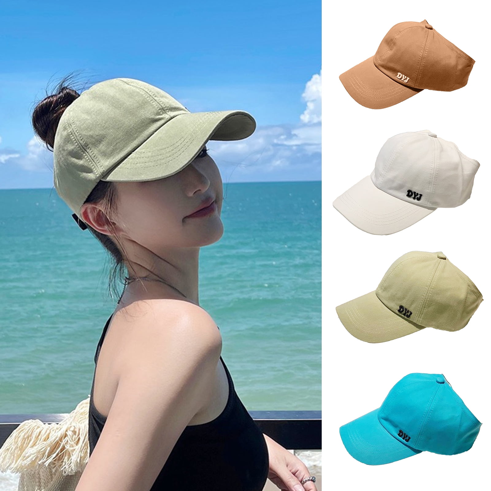 dianhelloya Women Baseball Hat Long Brim Face Protection Letter ...