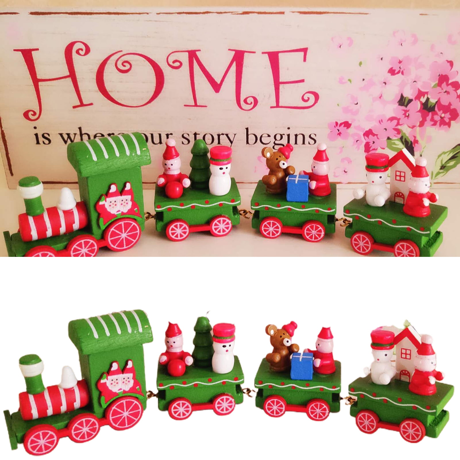 dianhelloya Wooden Christmas Train Universal Decorative Visual Effect ...