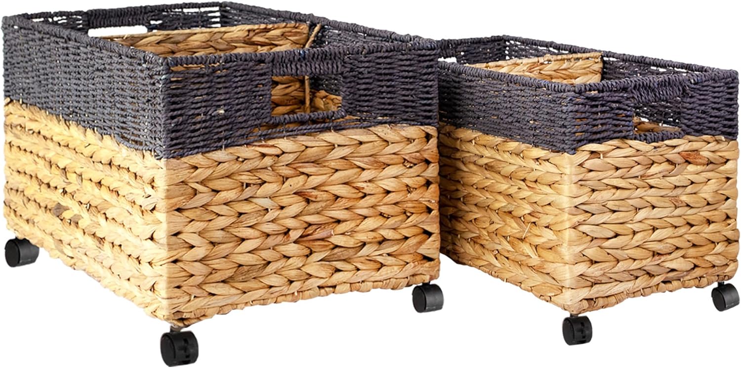 (different sizes nesting in a set) Natural Wicker Rolling Storage ...