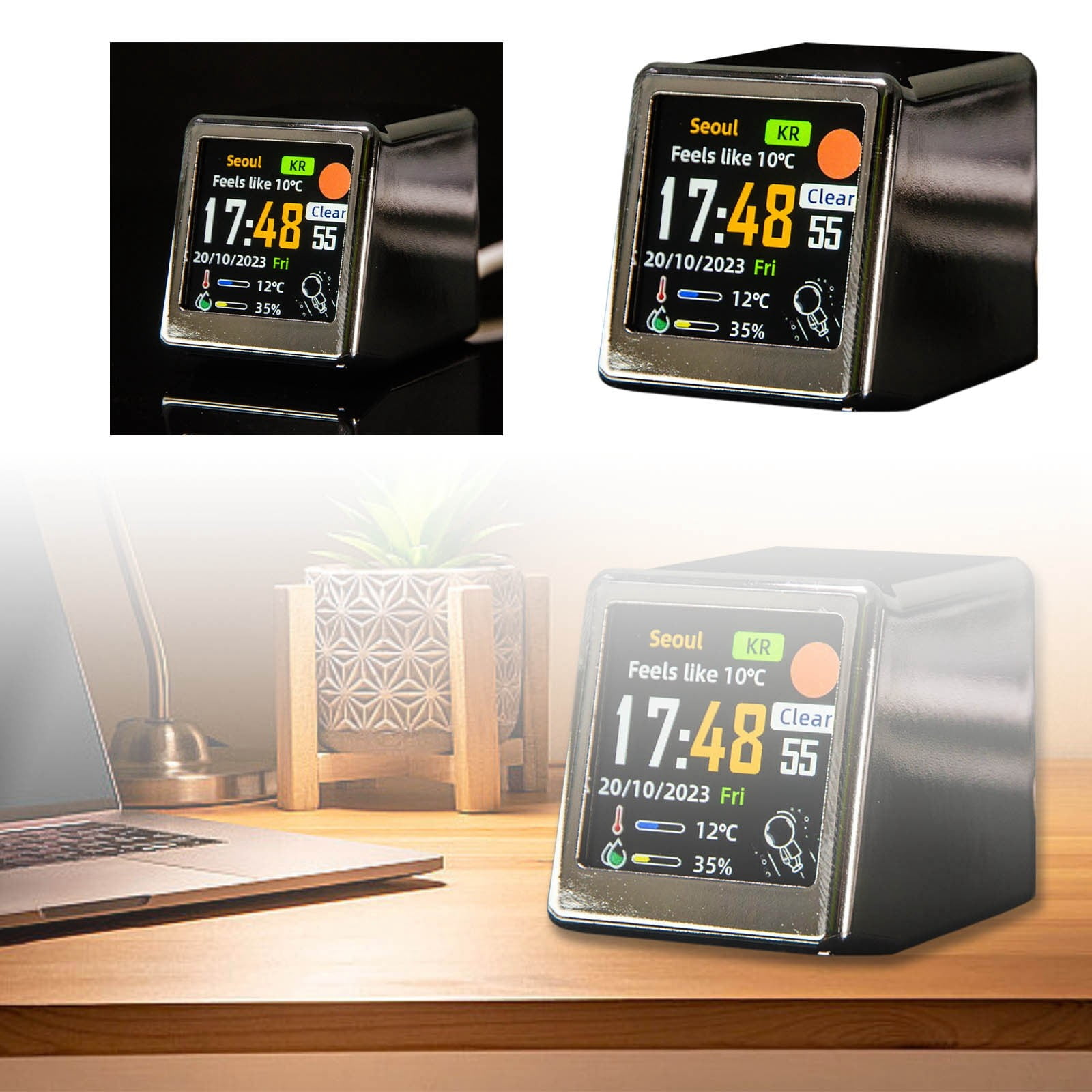 digital clock battery operated grey wall decor WiFi Desk Weather Clock ...