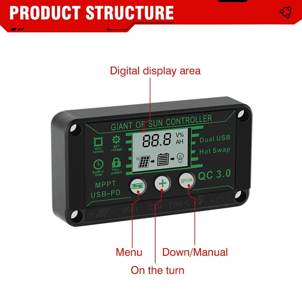 Digital Display Waterproof Mppt Charge Controller Solar Panel Regulator ...