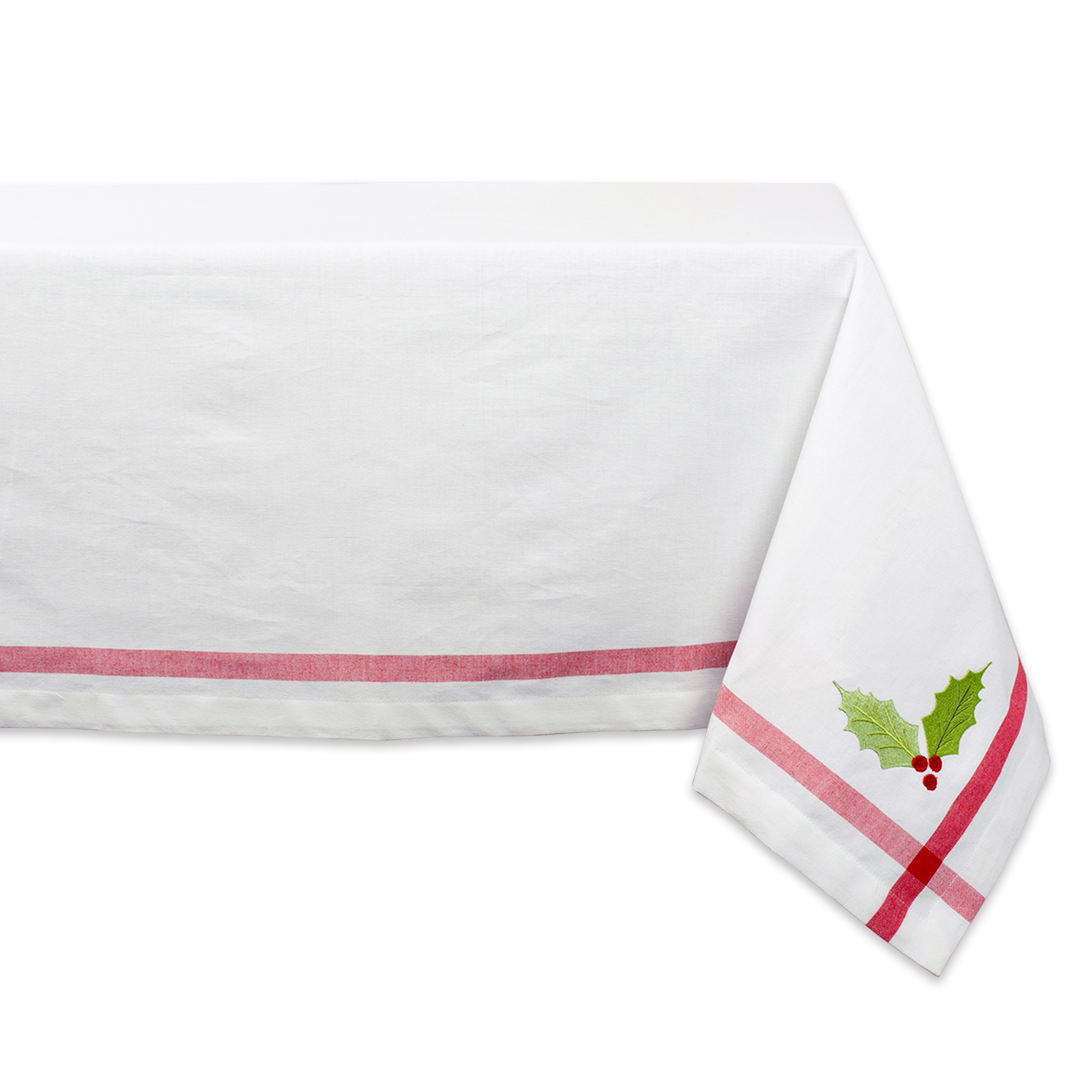dii embroidered holly square tablecloth, 100% cotton with 1/2" hem for ...