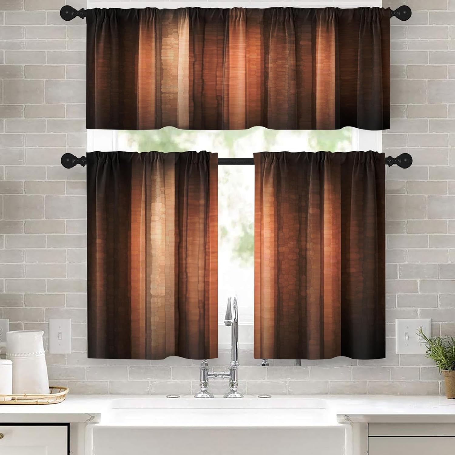 dinii 36 Inch Kitchen Curtains Black Farmhouse Rustic Window Curtains and Valances Set of 3 ...