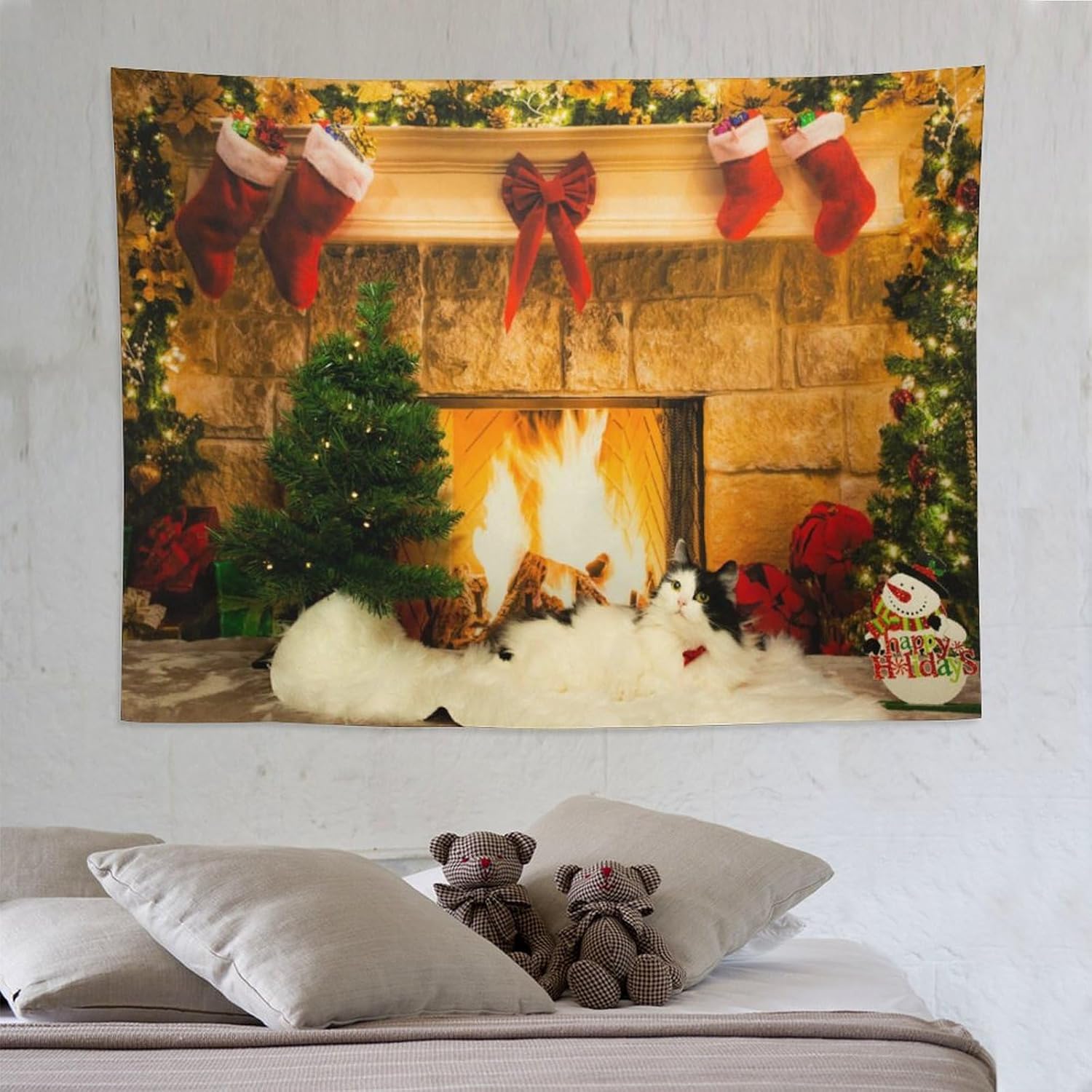 dinii Christmas Tapestry Wall Hanging Winter Holiday Xmas Eve Tree ...