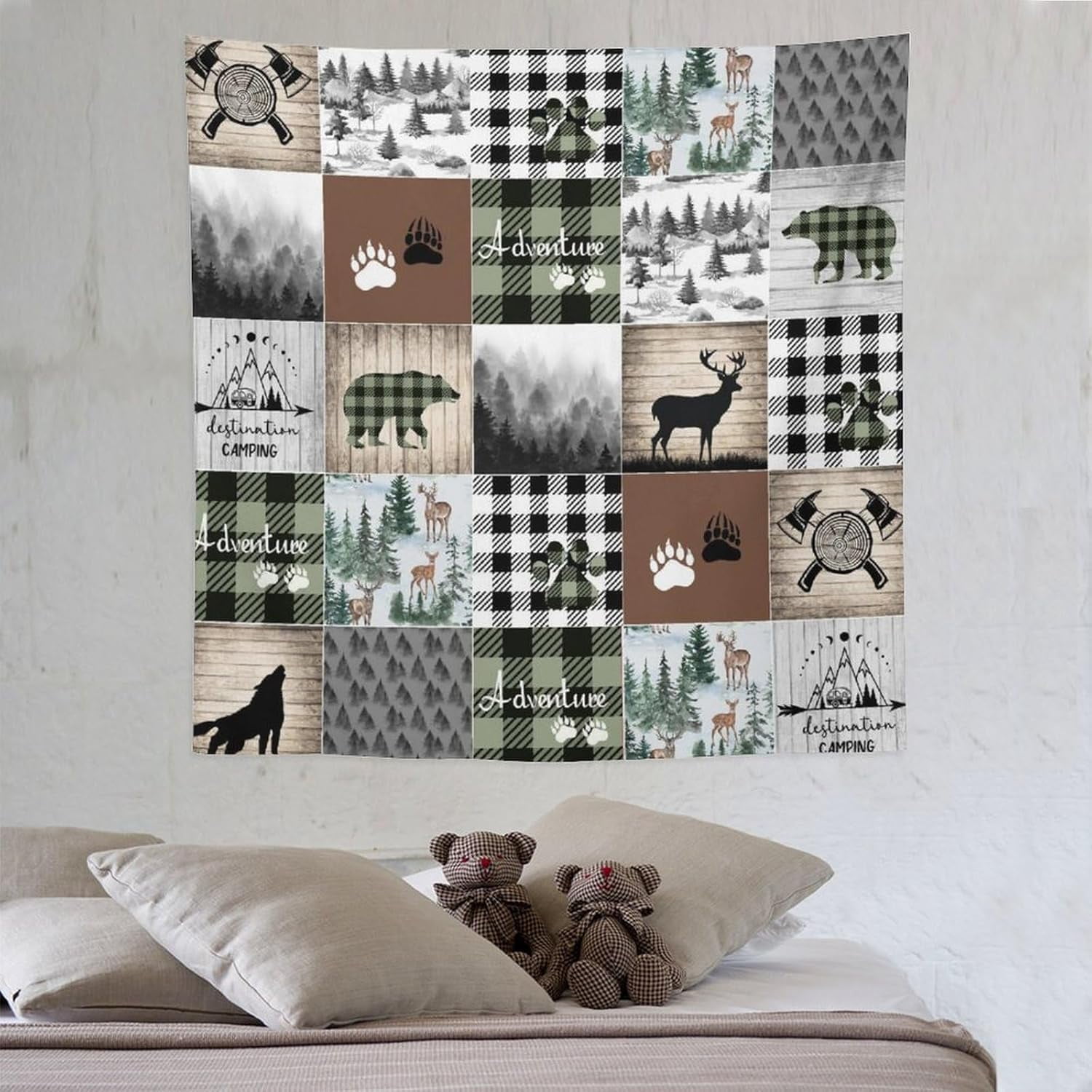 dinii Deer Bear Wolf Tapestry Wall Hanging Wild Animals Hunting ...
