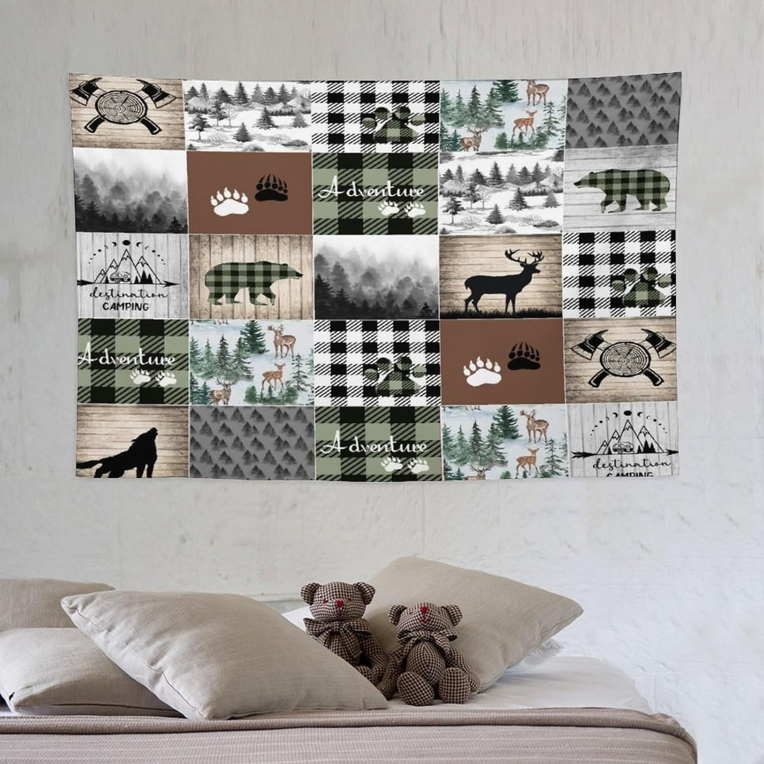 dinii Deer Bear Wolf Tapestry Wall Hanging Wild Animals Hunting ...