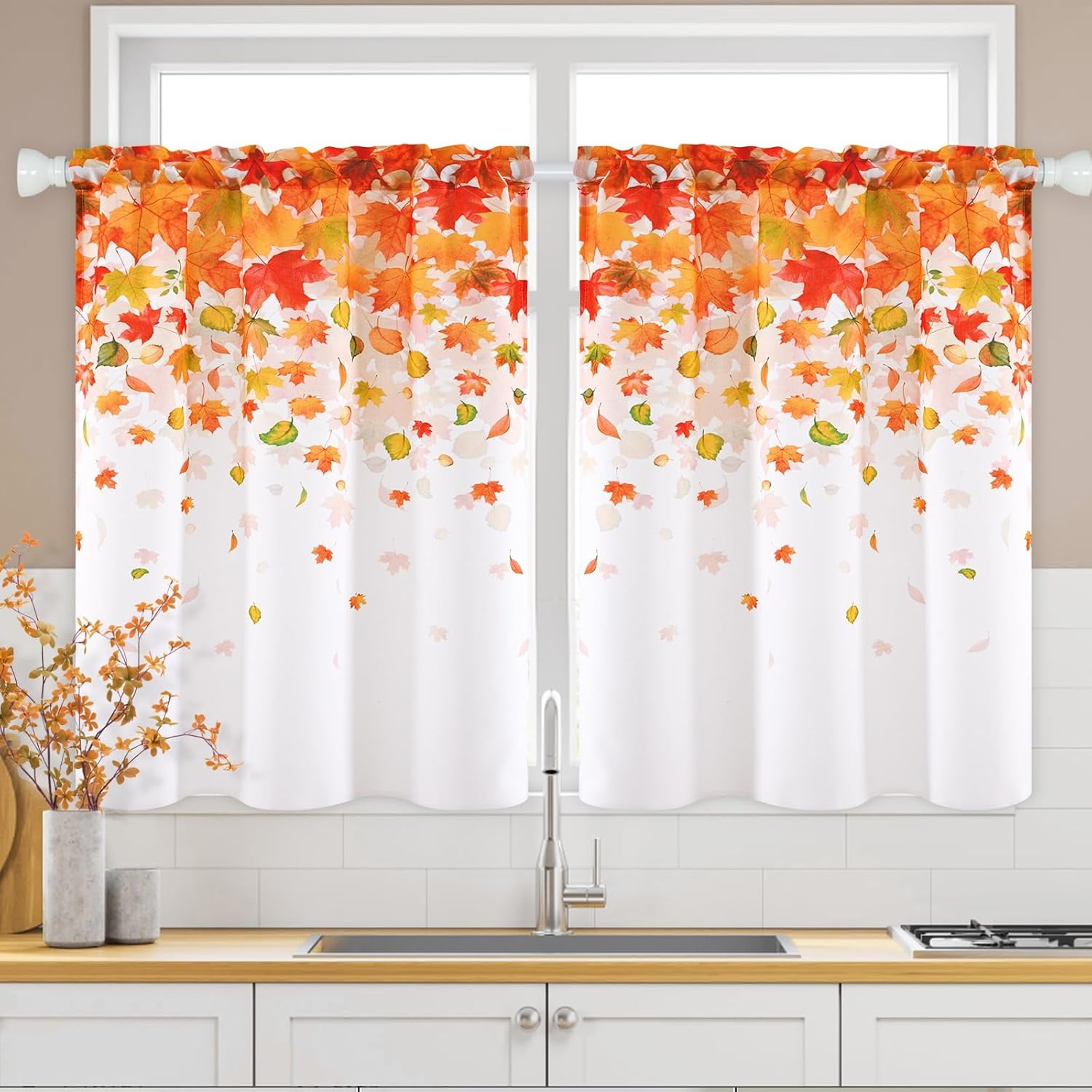 dinii Fall Kitchen Curtains, Thanksgiving Tier Curtains for Kitchen ...