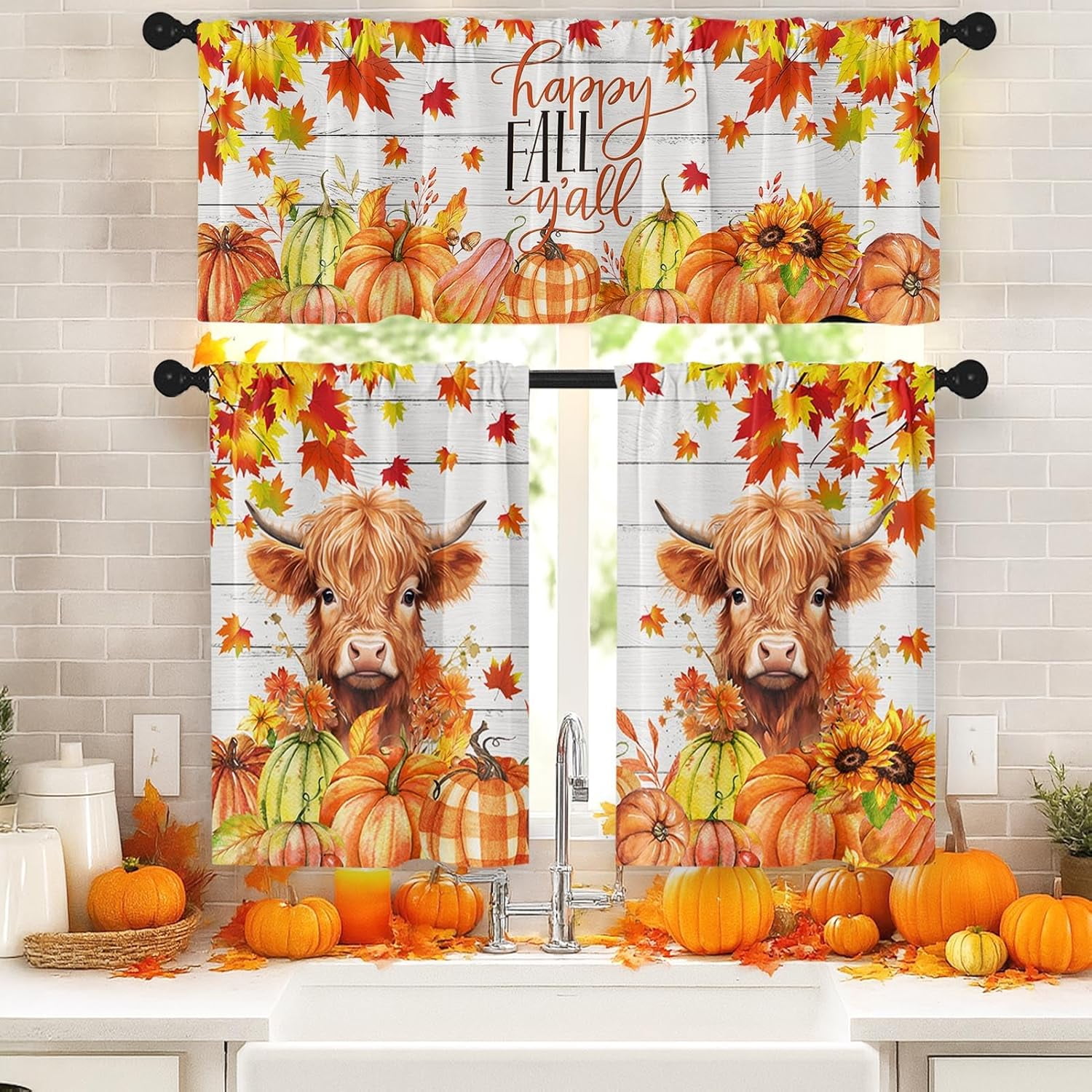 dinii Fall Kitchen Window Curtains and Valances Set 36 Inch, Highland ...