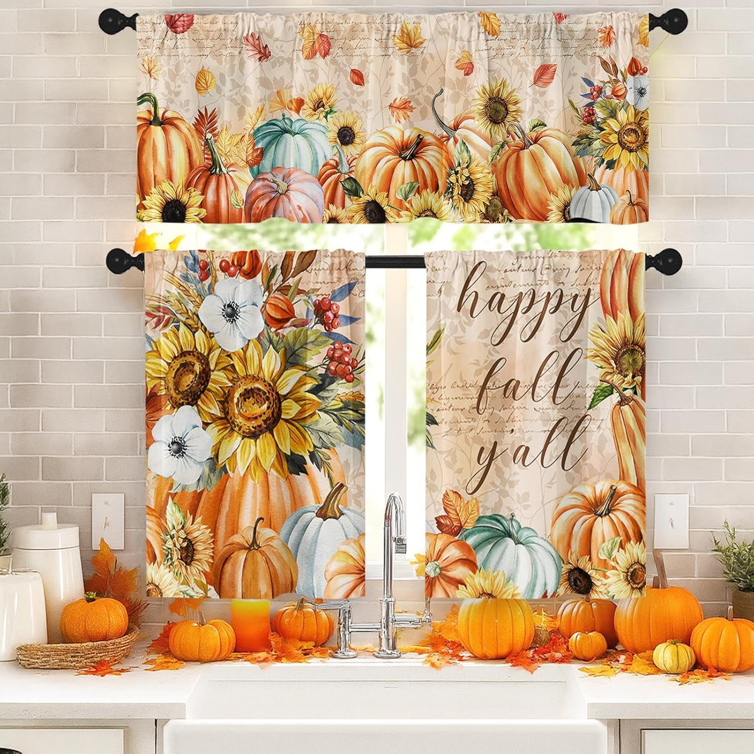 dinii Fall Kitchen Window Curtains and Valances Set 36 Inch, Pumpkin ...