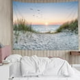 dinii Ocean Beach Tapestry Wall Hanging, Sunset Seabird and Beach with ...