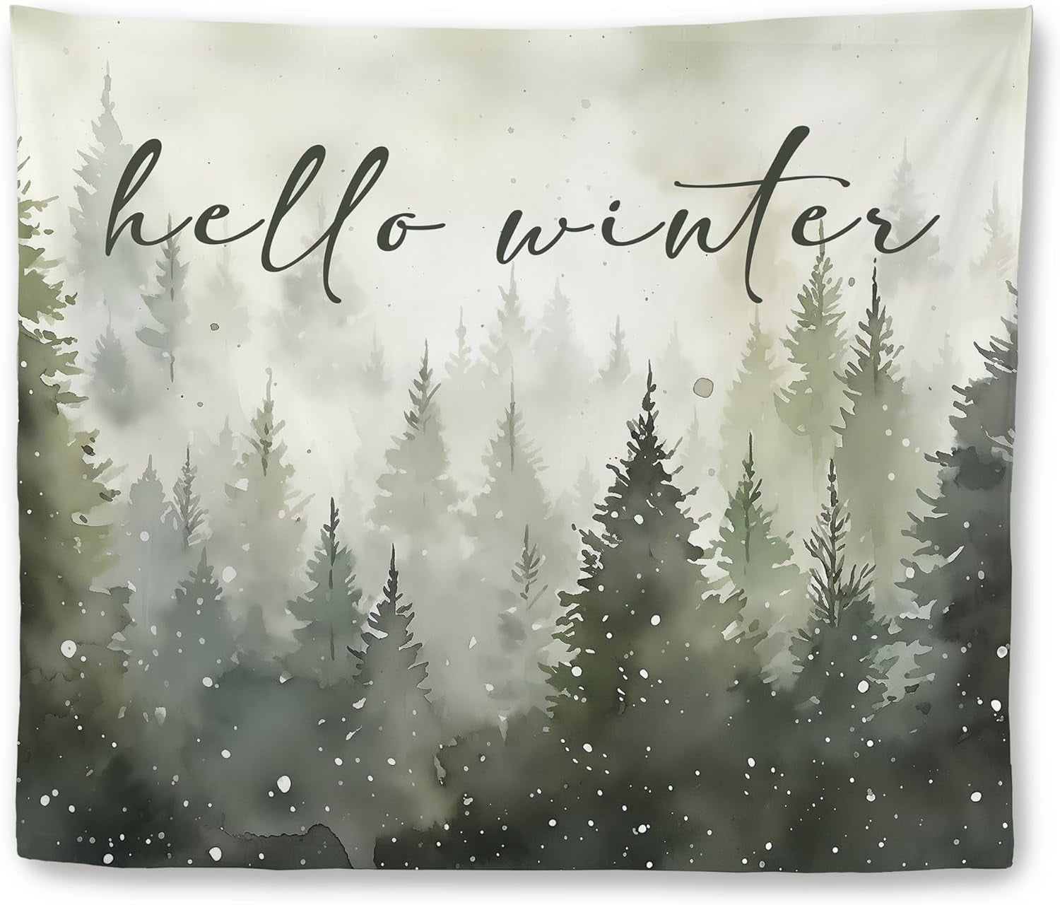 dinii Winter Foggy Forest Tapestry, Farmhouse Hello Winter Wall ...