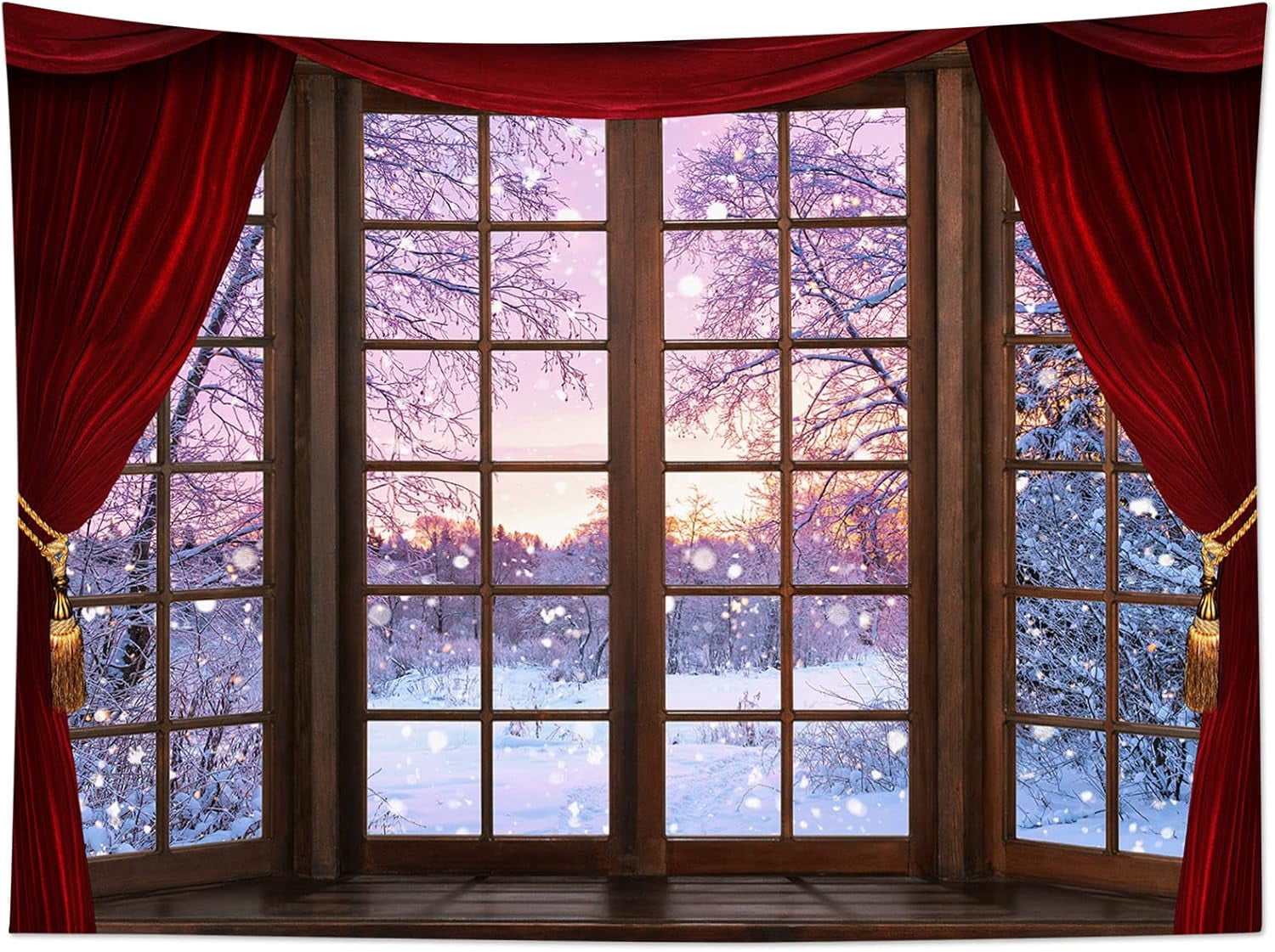 dinii Winter Tapestry Wall Hanging Dreamlike Snow Scene Outside Window ...