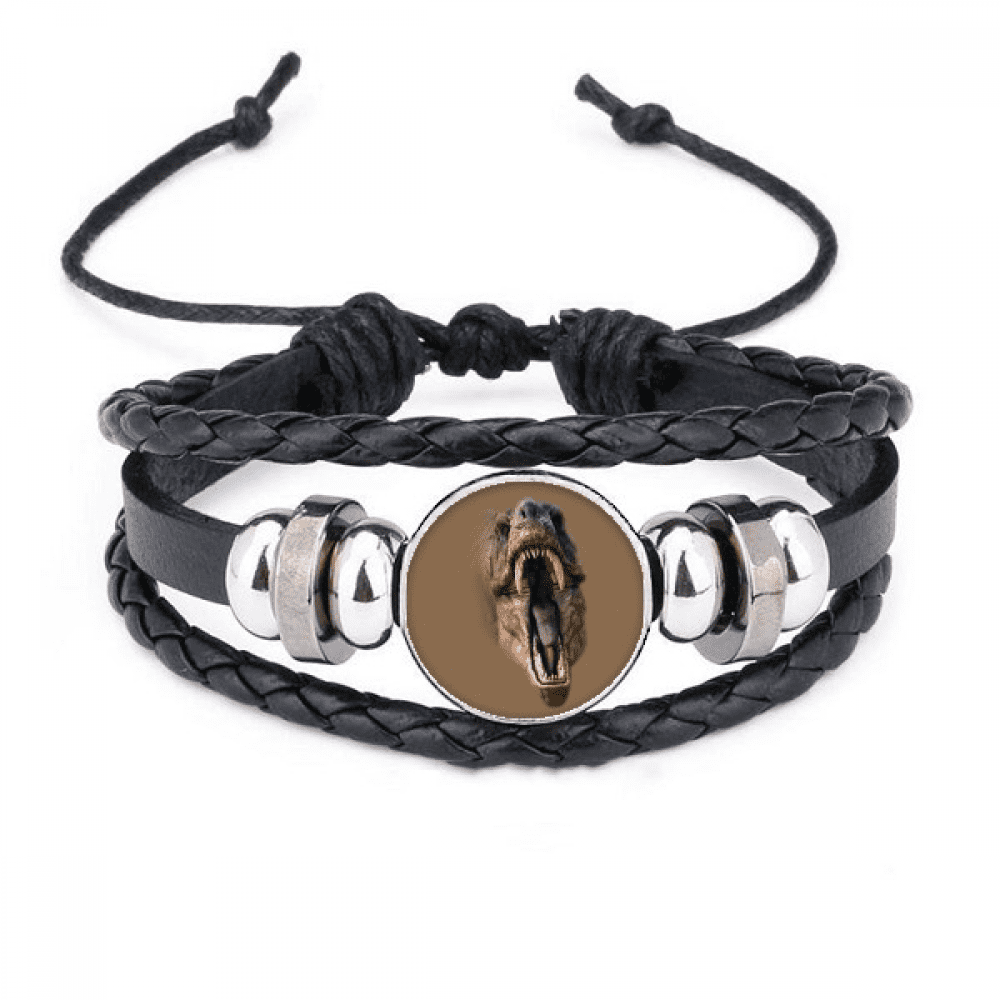 dinosaur tyrannosaurus rex opens mouth teeth bracelet braided leather ...