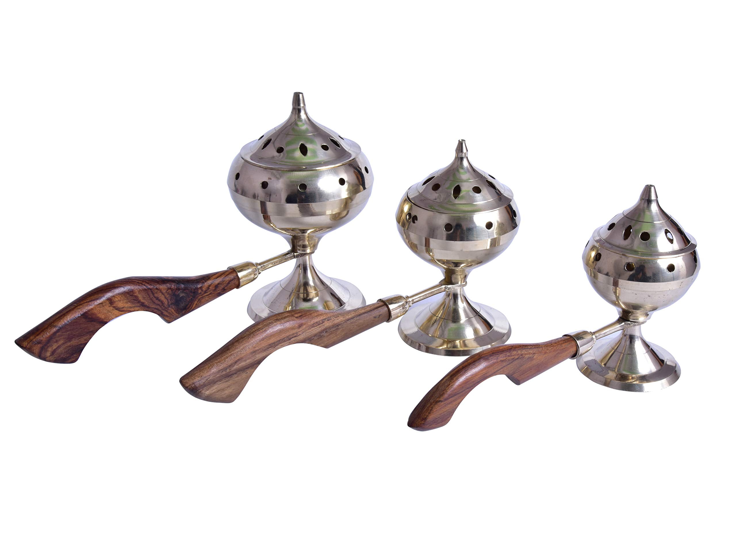 diollo Brass Incense Burner with Long Wooden Handle Dhoop Pot Loban ...