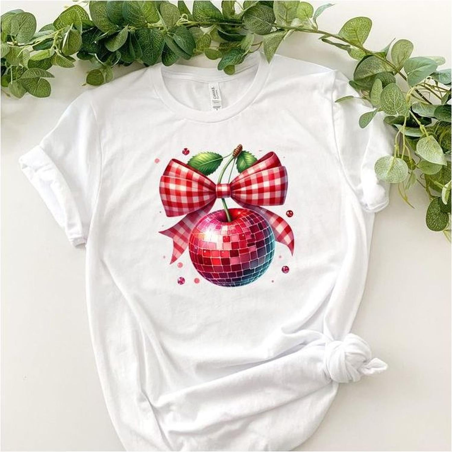 disco ball t-shirt, disco shirt, cherry tee, cherries, shirt, coquette ...
