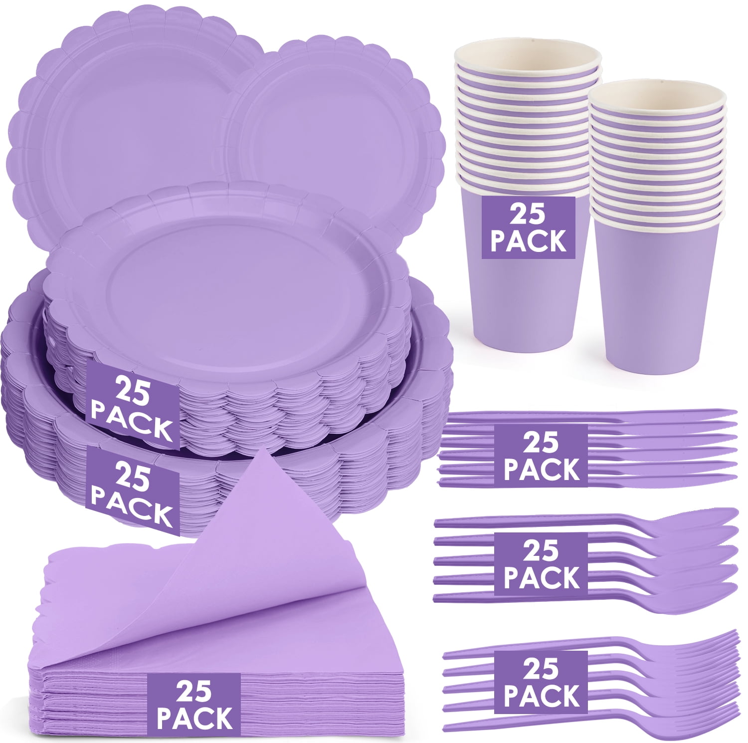 Inadays 175Pcs Disposable Party Supplies Includes Purple Paper Plates ...
