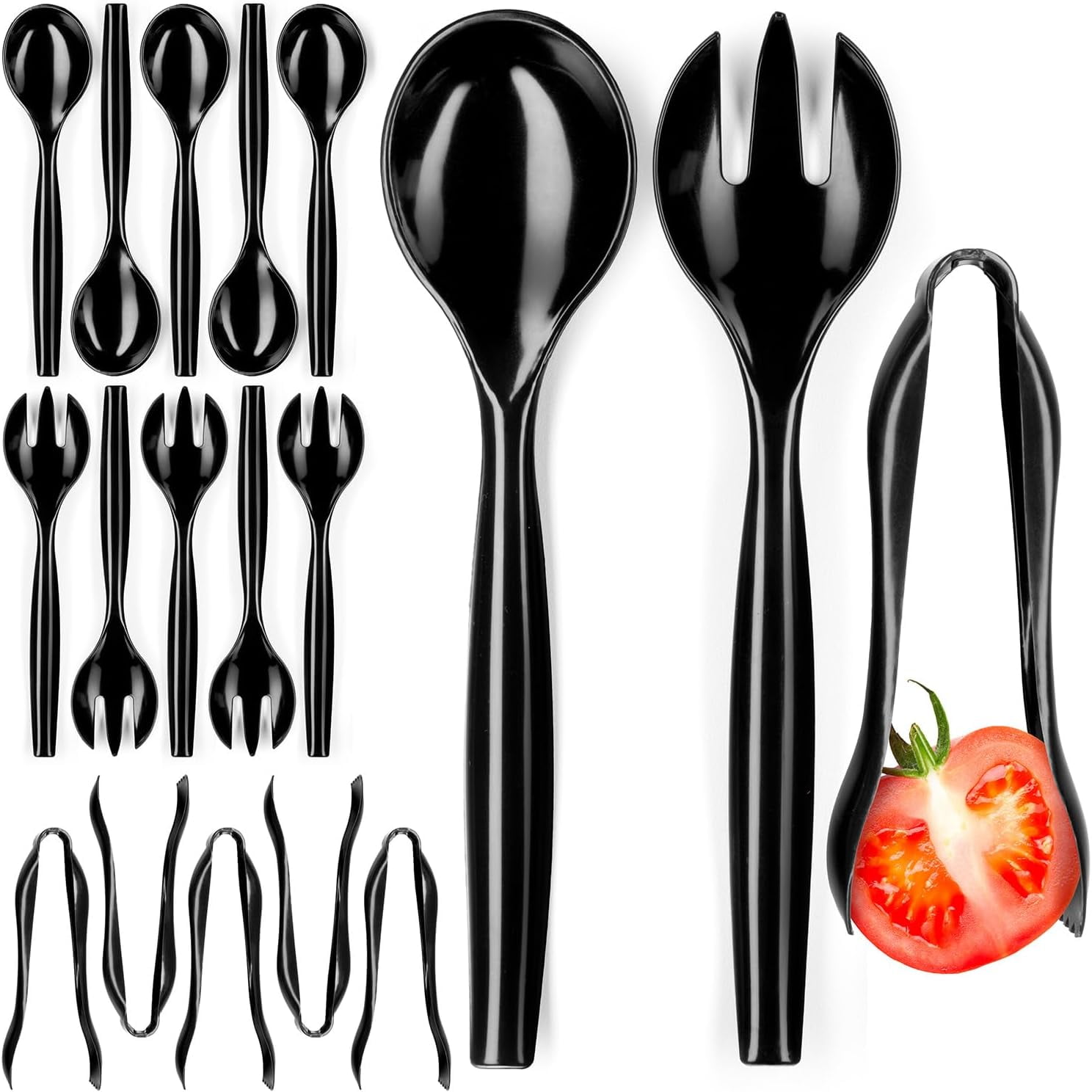 disposable plastic serving utensils - set of 18 black plastic utensils ...