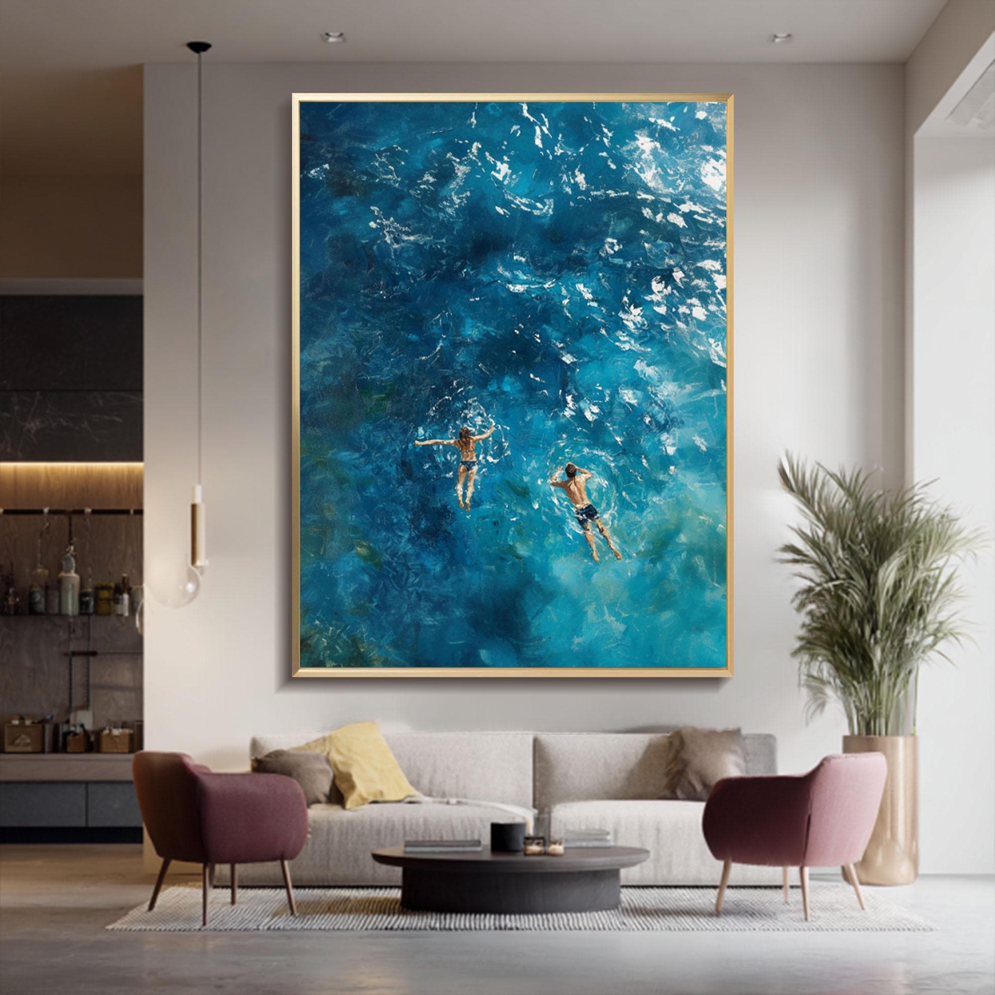 diving painting diving wall art swimming boy and girl painting abstract ...