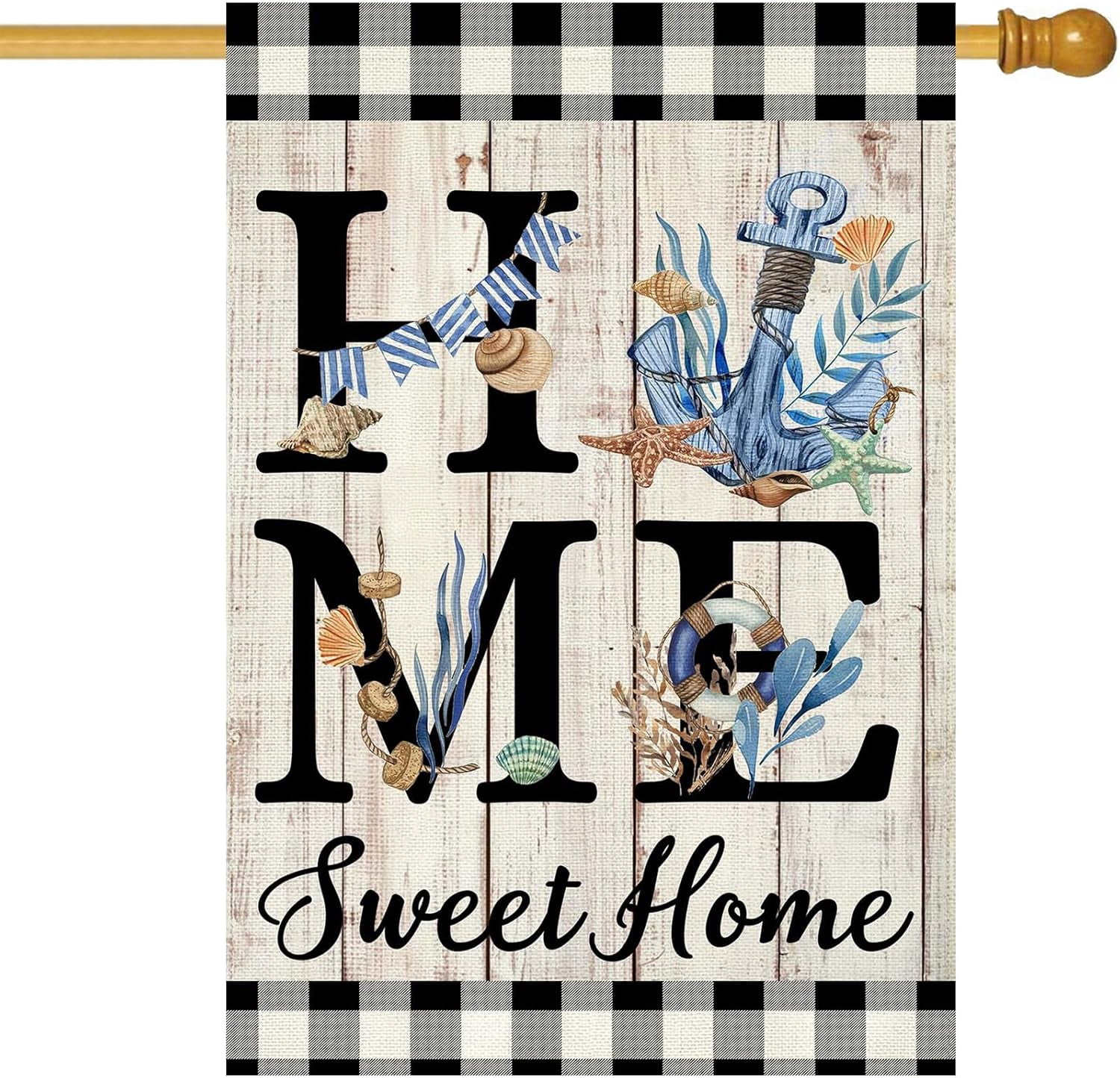 diyeu Beach House Flag 28 x 40 Inch Double Sided Burlap Home Sweet Home ...