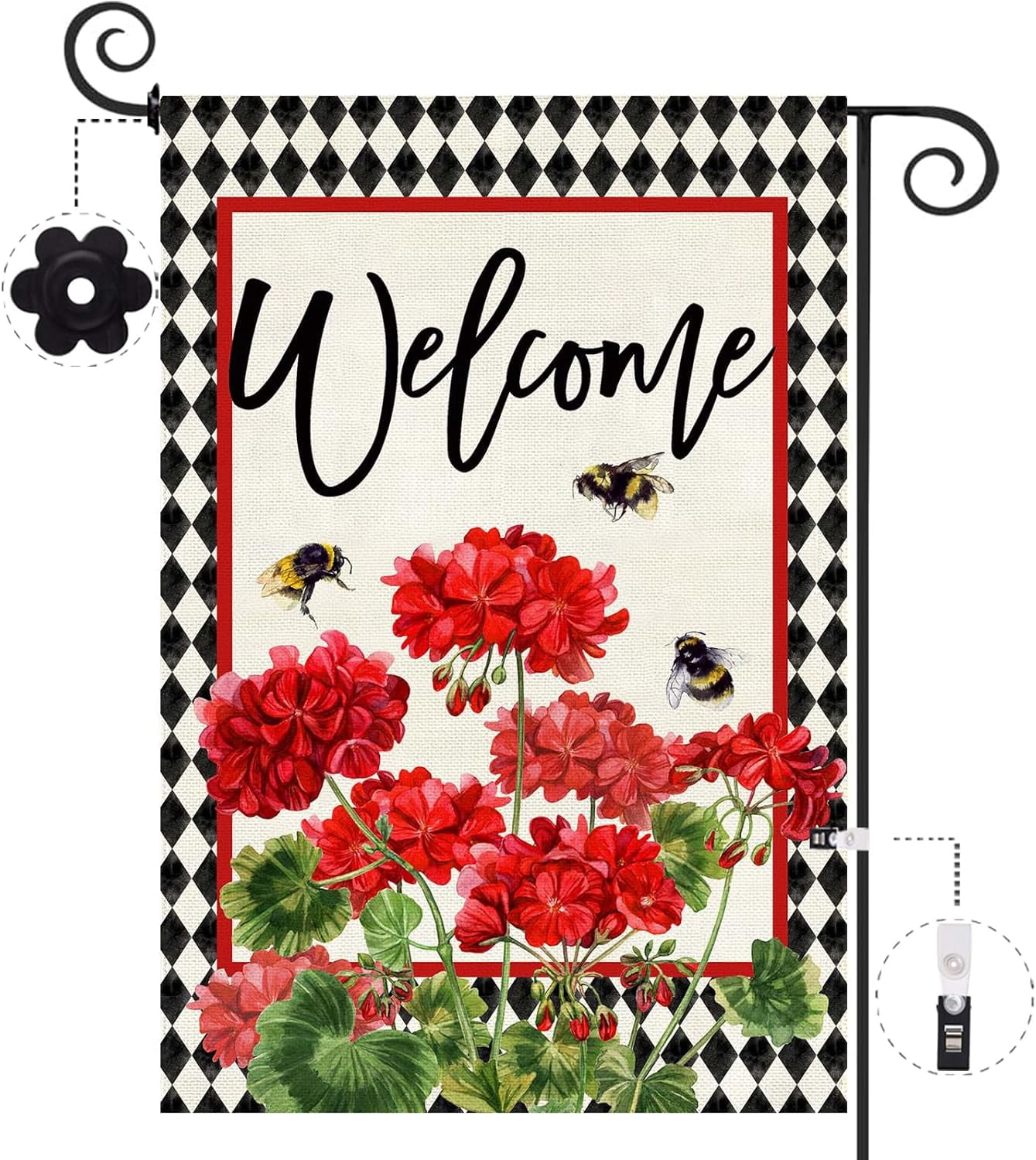 diyeu Spring Summer Geranium Welcome Garden Flag Double Sided Summer ...
