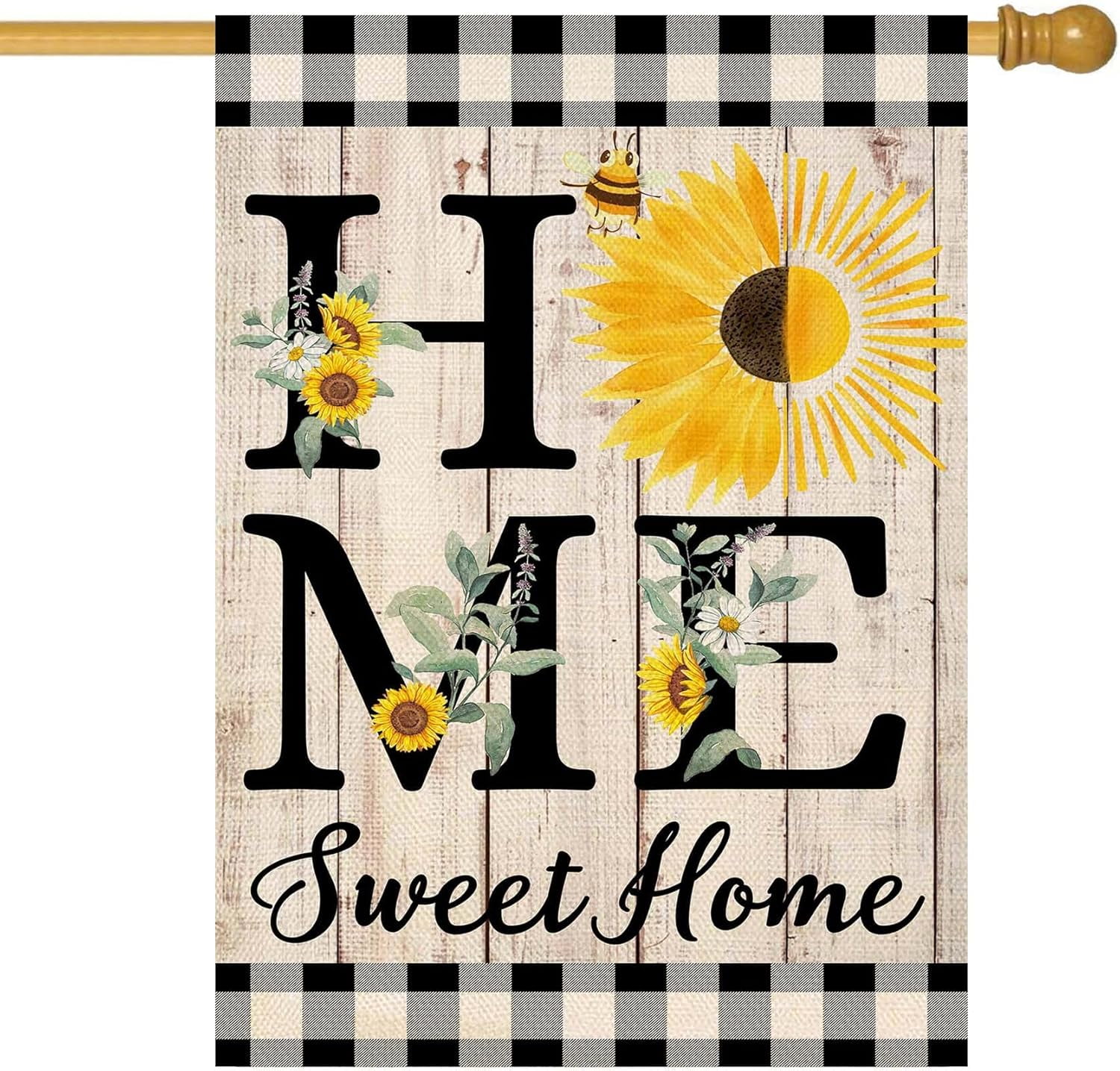 diyeu Summer Sunflower House Flag Burlap Vertical Double Sided 28 x 40 ...