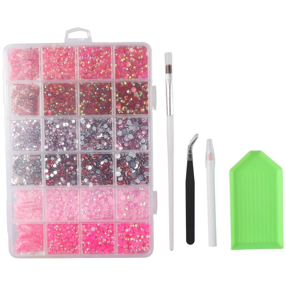 diyhub 3000 PCS Pink AB Resin Flatback Rhinestones Kit,Resin Flatback ...