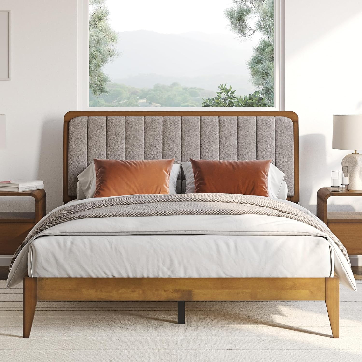 ertyuipn DG Raven Solid Wood Queen Size Bed Frame - Mid Century Modern ...
