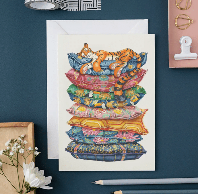 dm collection Tiger asleep on pile of Cushions Blank Card - Walmart.com